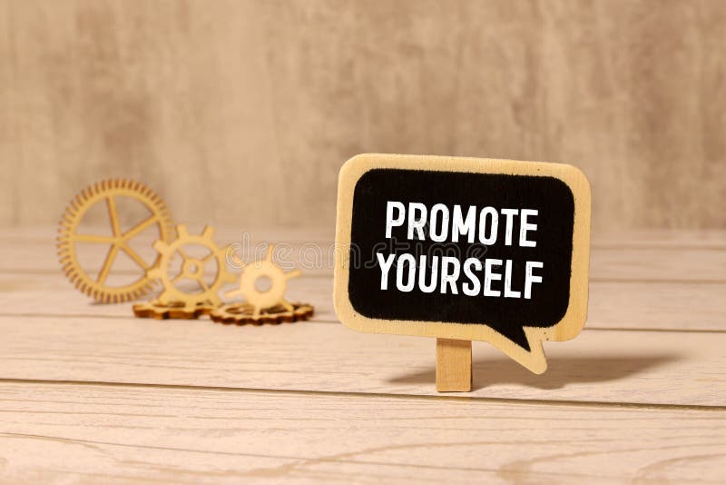 PROMOTE YOURSELF Text on Notebook with Calculator on Diagram Background ...