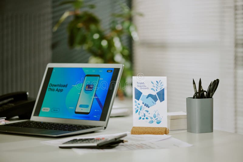 Promoting Application Download in Modern Office Stock Photo - Image of ...