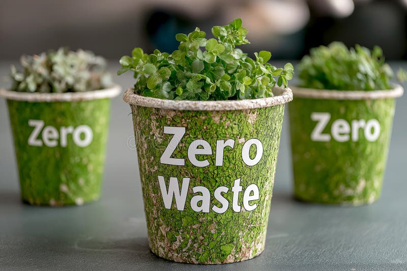 Promoting Zero Waste Practices. Eco Friendly Plant Pots Labeled with ...