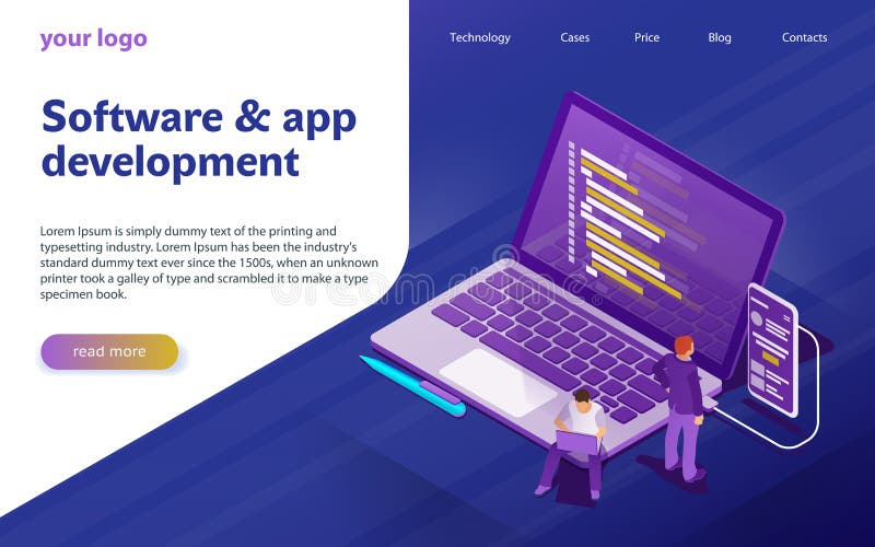 Development of Software and Mobile App. Program Code on Laptop and Phone Screen. Stock Vector ...