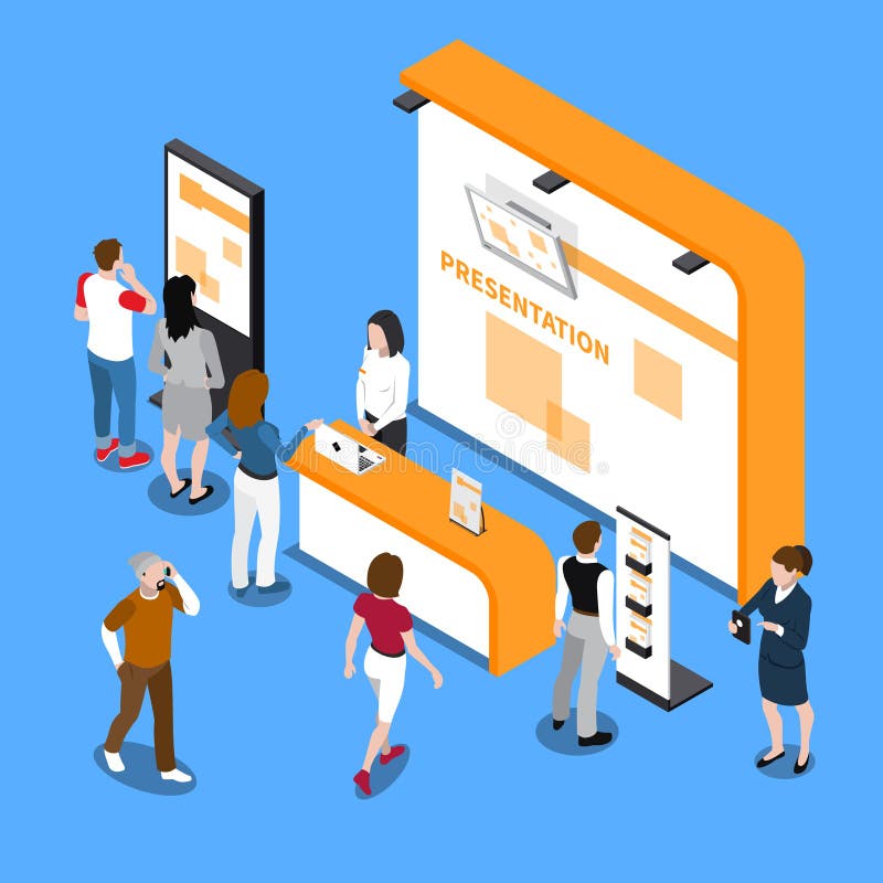 Promotion Stands Isometric Composition Stock Vector - Illustration of ...