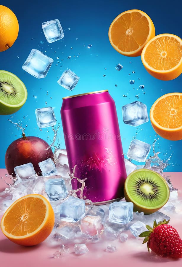 Promotional Can Drink Product Packaging Showcase Mockup with Fruit and ...