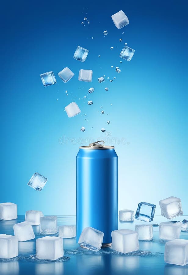 Promotional Can Drink Product Packaging Showcase Mockup with Ice Cube ...