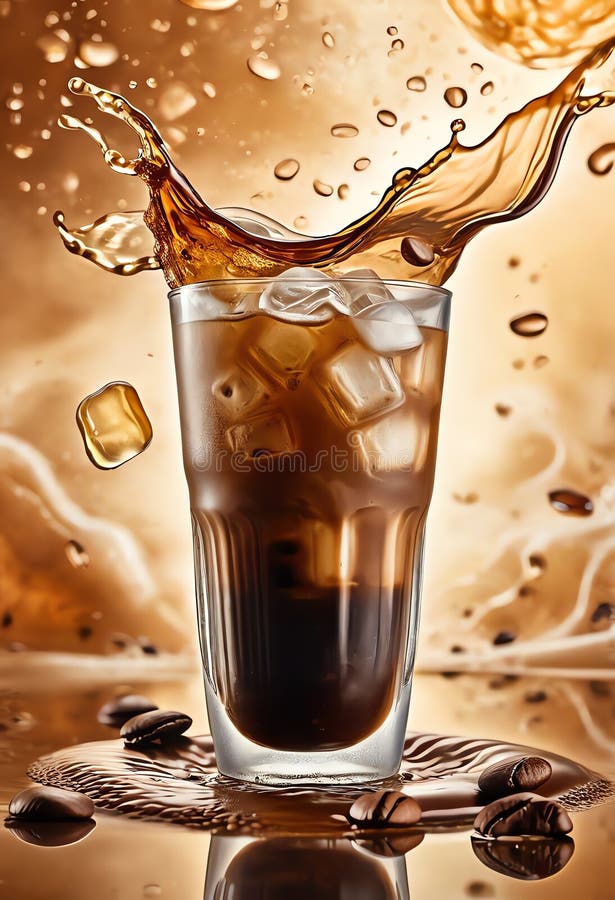 Promotional Cold Coffee Drink with Water Splash Coffee Bean and Ice ...