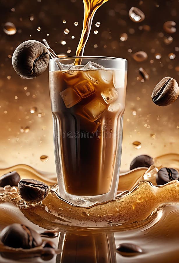 Promotional Ice Coffee Drink with Coffee Bean and Ice Cube Element ...
