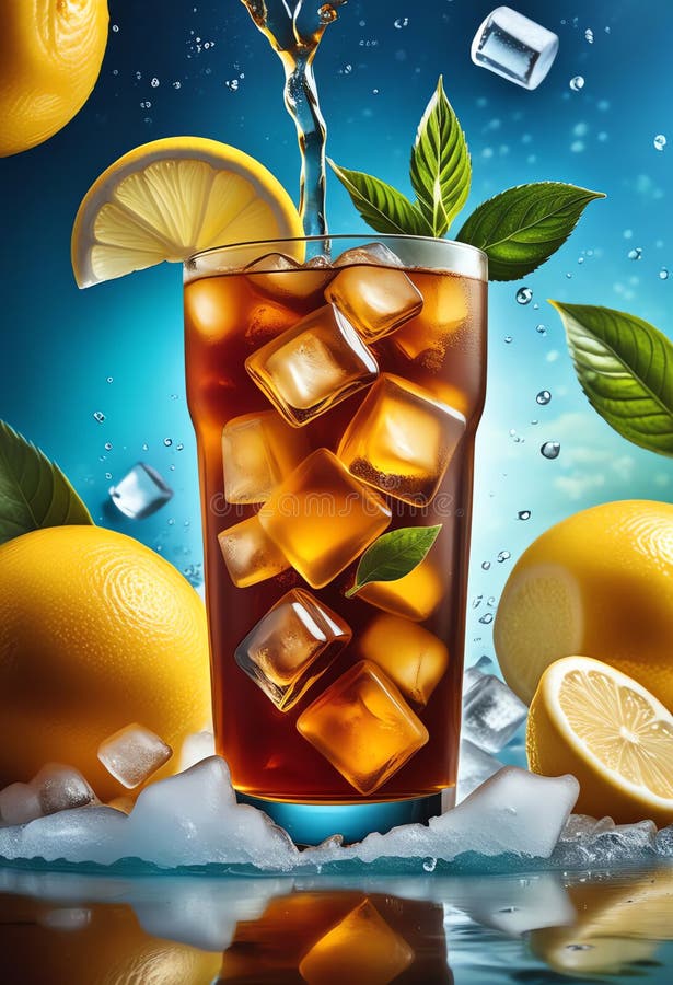 Promotional Lemon Tea with Ice Cube Stock Illustration - Illustration ...