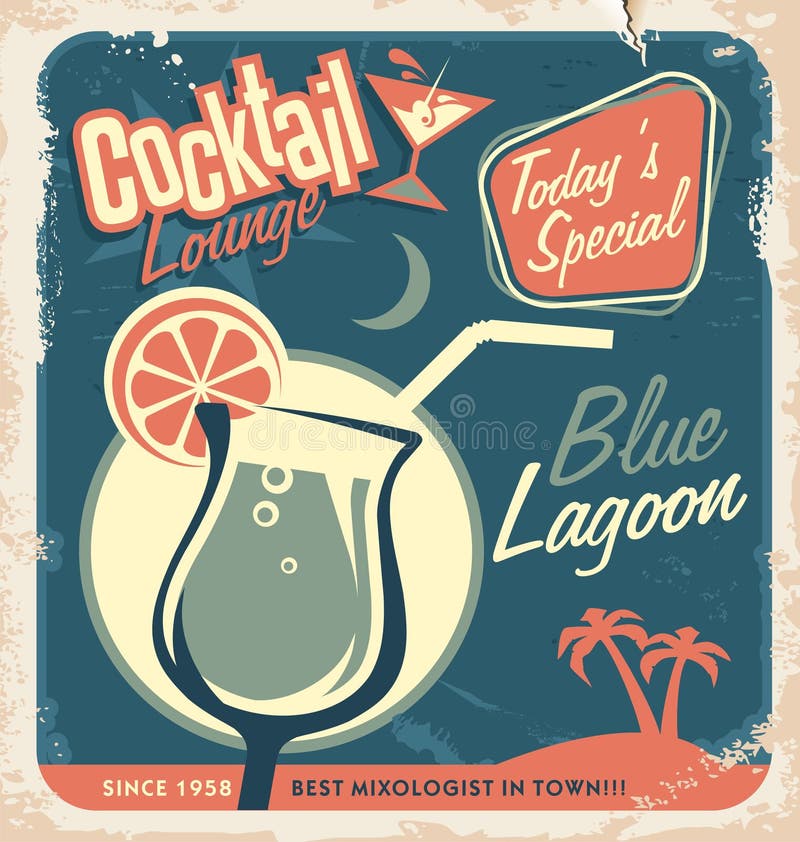Promotional Retro Poster Design For Cocktail Bar Stock Vector