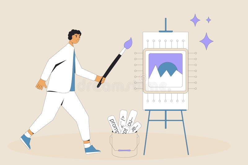 Prompt Engineer. Man Painting with Artificial General Intelligence ...