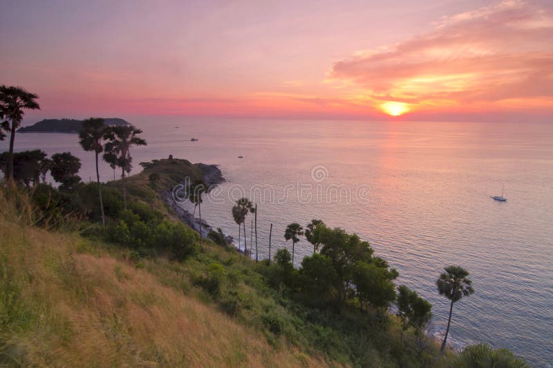 Promthep Cape Viewpoint at Sunset with Andaman Sea in Phuket Island ...