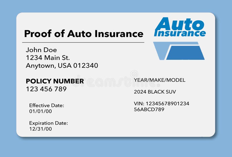 A Proof of Automobile Insurance Card Stock Illustration - Illustration ...