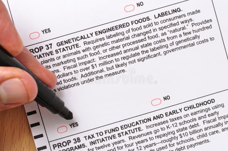 Prop 37 on ballot stock photo. Image of foods, election - 27613636