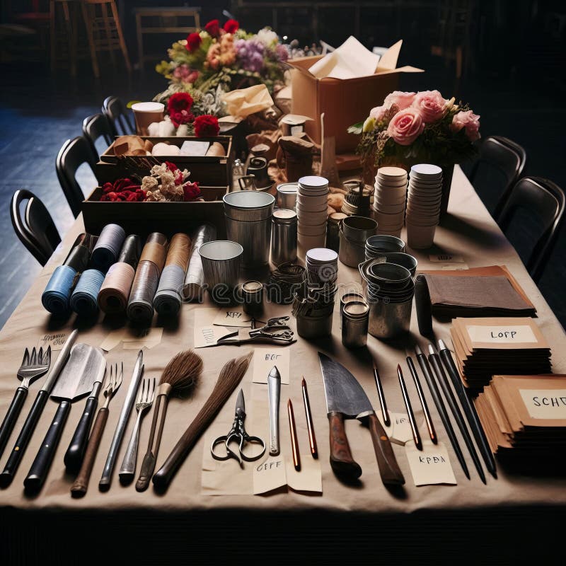 Prop Table S Ordered Chaos a Long Table Cluttered with Carefully Stock ...