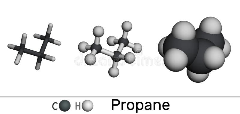 Propane C3H8 Molecule. Various 3D Molecular Models on a White ...