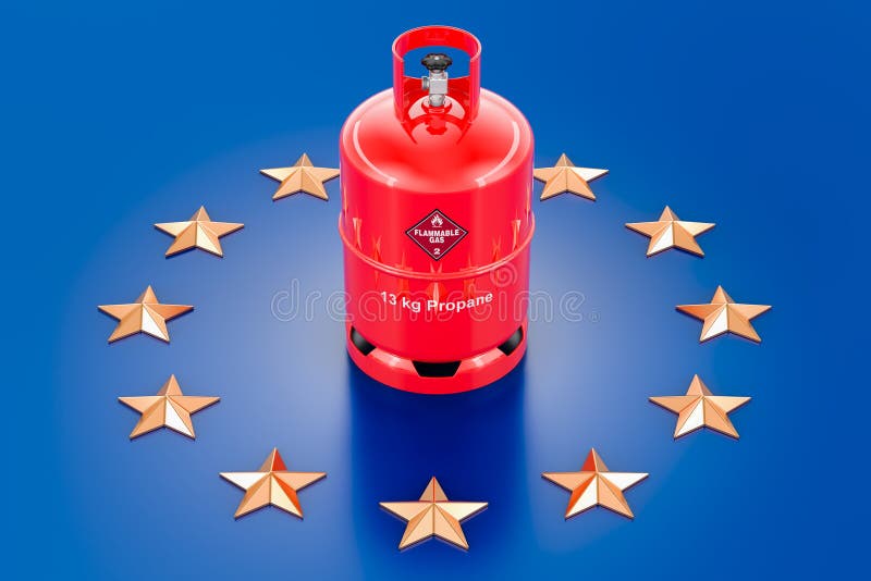 Propane Cylinder with Compressed Gas on the European Union Flag. 3D ...