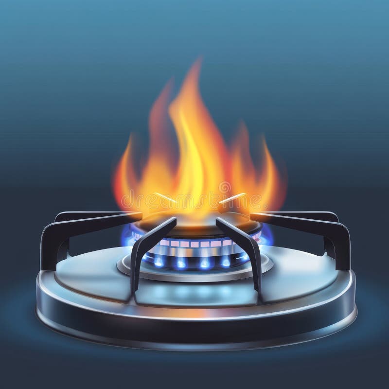 Propane Gas Cooker in Kitchen with Active Flame for Cooking and Food ...