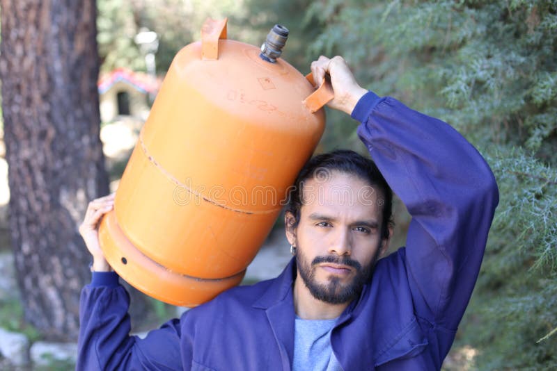 Propane Tank Delivery Man with Attractive Look Stock Photo - Image of ...