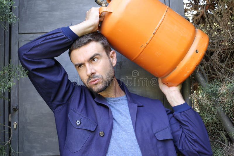 Propane Tank Delivery Man with Attractive Look Stock Image - Image of ...