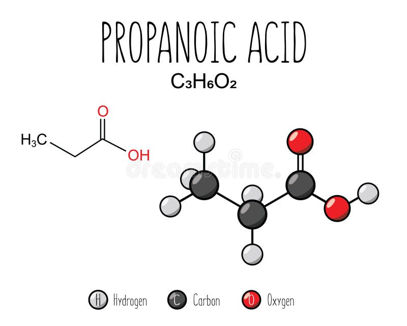 Propanoic Acid Skeletal Structure and Flat Model Representation Stock ...