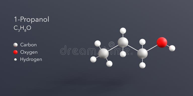 1-propanol Molecule 3d Rendering, Flat Molecular Structure with ...
