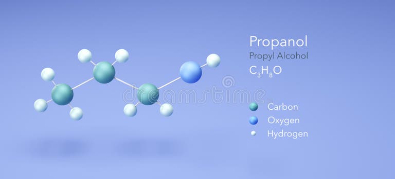 Propanol, Propyl Alcohol. Molecular Structure 3d Rendering, Structural ...