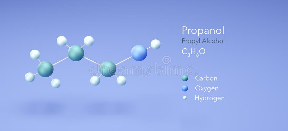 Propanol, Propyl Alcohol. Molecular Structure 3d Rendering, Structural ...