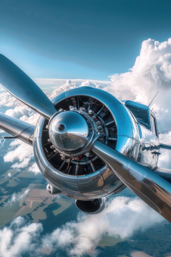 A Propeller of an Airplane Flying High Up in the Sky Stock Image ...