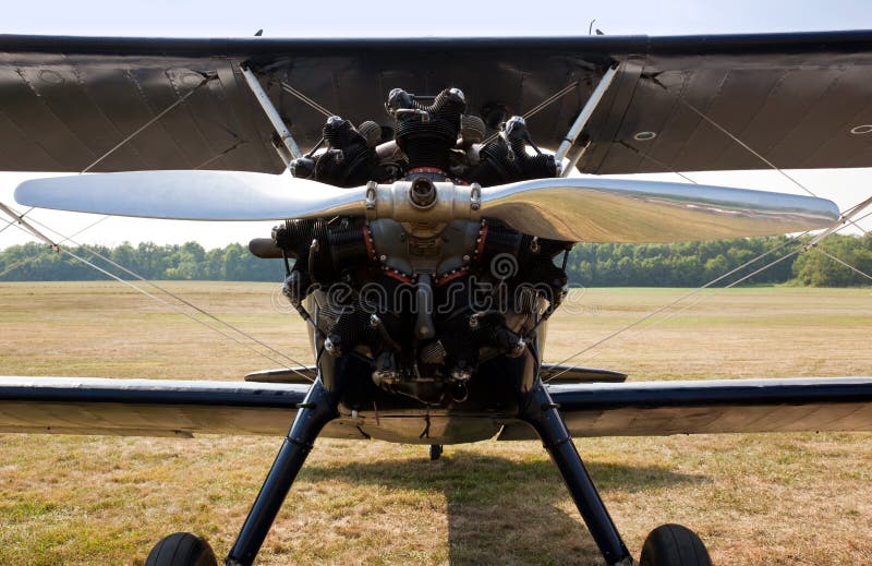Propeller and Engine of Old Biplane Stock Image - Image of black ...