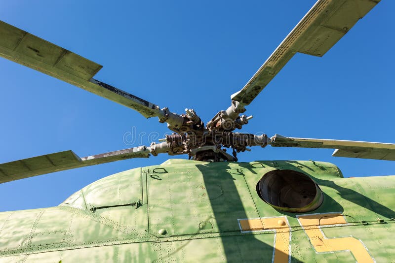 The Propeller Of The Helicopter Close-up Against A Gray Sky. Stock ...