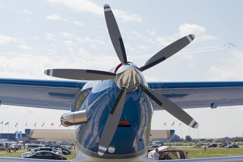 Propeller Plane Close Up at the Exhibition. Stock Photo - Image of ...