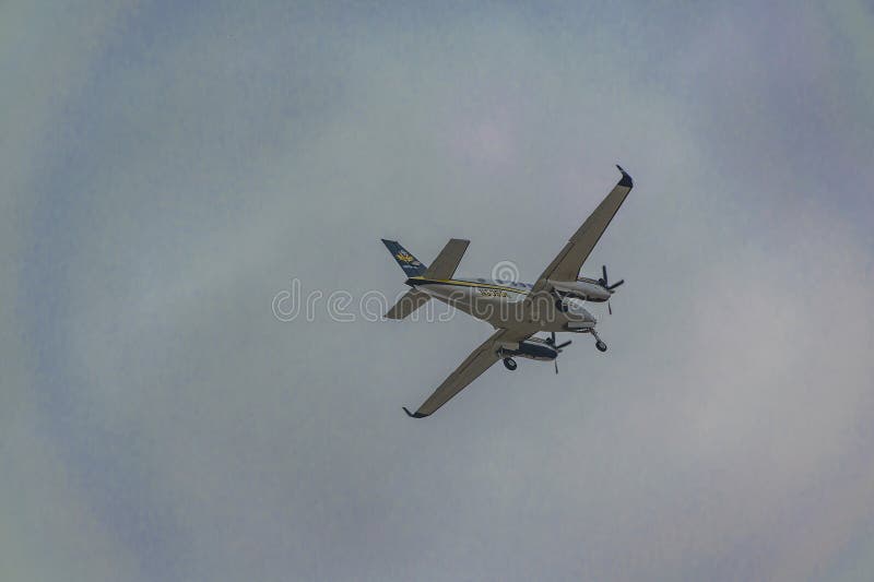Propeller Plane Flying at Cloudy Sky, Samborondon, Ecuador Editorial ...