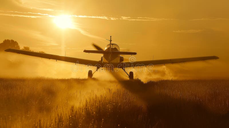 Propeller Plane Flying Low Over Crop Fields Spraying Fertilizer Stock ...