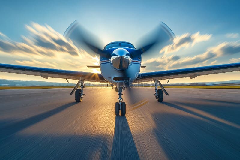 A Propeller Plane Aircraft on Runway Taking Off Stock Image - Image of ...