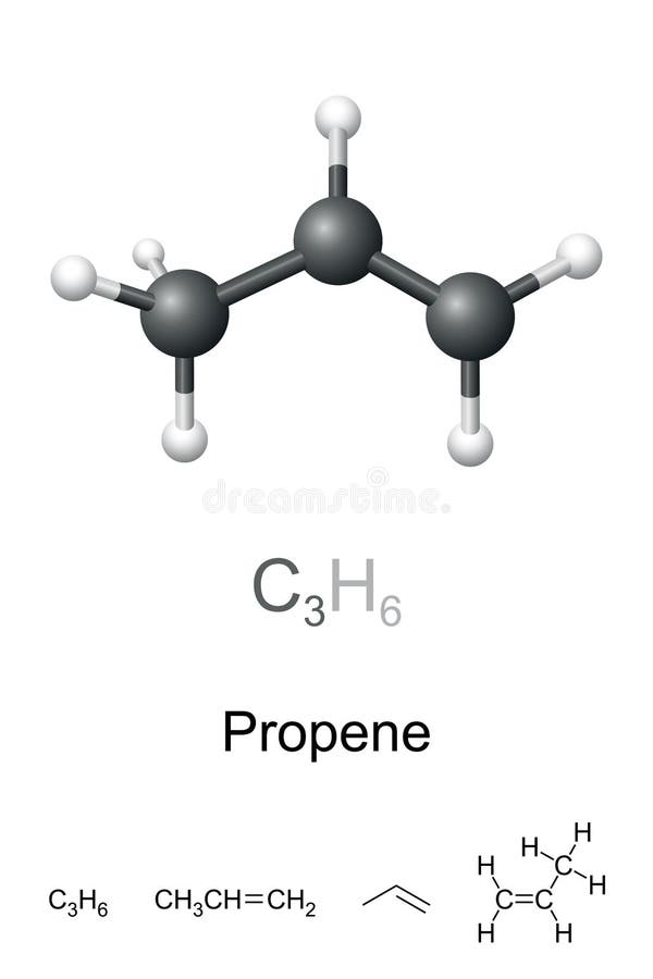 Propene, Propylene, Molecule Model, Molecular and Chemical Formula ...