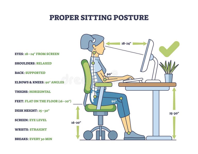 Proper Sitting Posture Involves a Straight Back, Supported Elbows, and ...