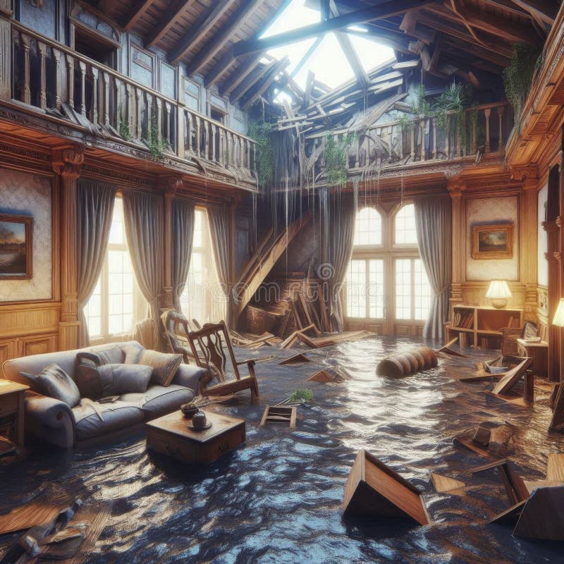 Property Damage from Severe Flooding in Homes Stock Illustration ...