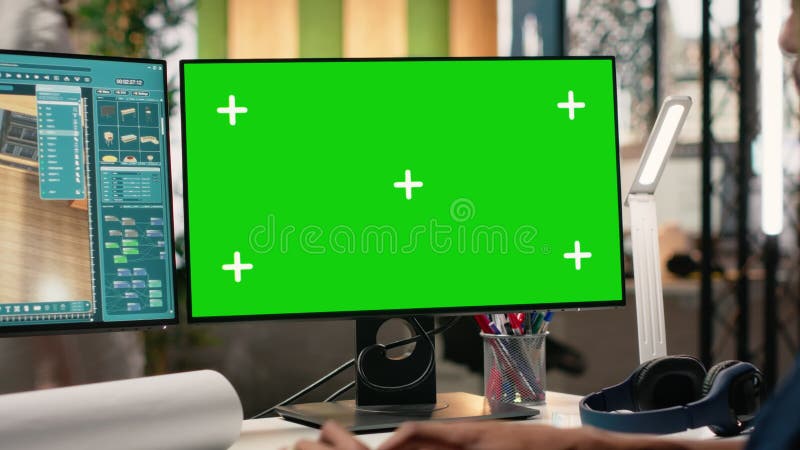 Property Developer Reviewing Architectural Blueprints with Green Screen ...