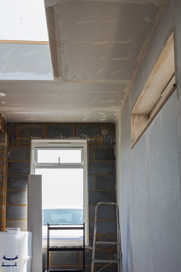 Plasterboarding in House Extension , Unfinished Walls and Ceiling Stock ...