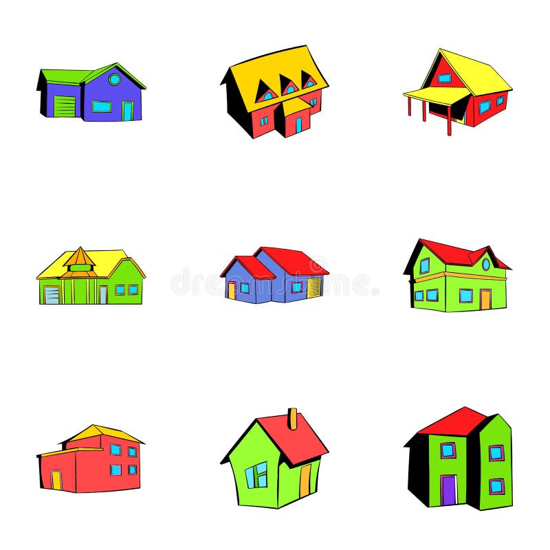 Property Icons Set, Cartoon Style Stock Vector - Illustration of ...