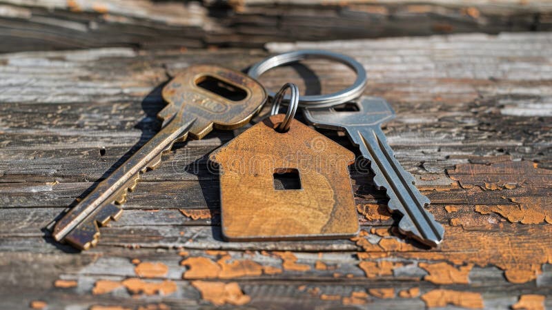 Property Security: House Key in Lock with Keychain Stock Illustration ...