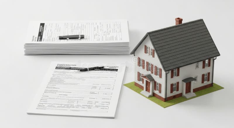 Property Valuation Paperwork and Miniature House Stock Illustration ...