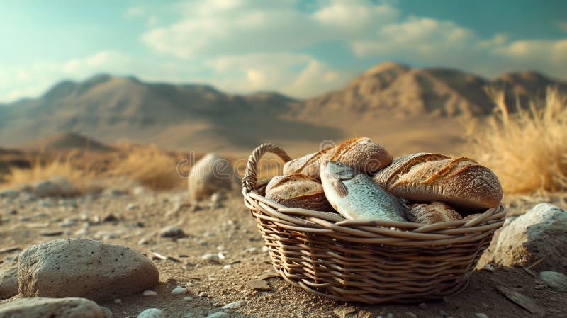 Prophet with Five Loaves and Two Fish. Biblical Story about God ...