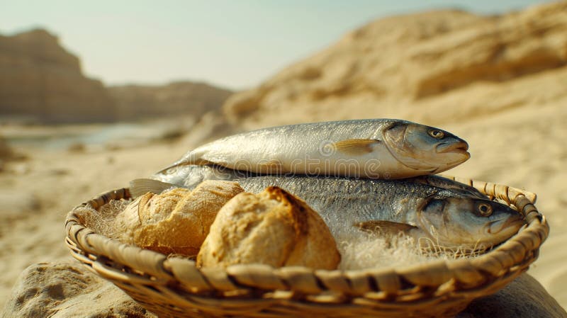 Prophet with Five Loaves and Two Fish. Biblical Story about God ...