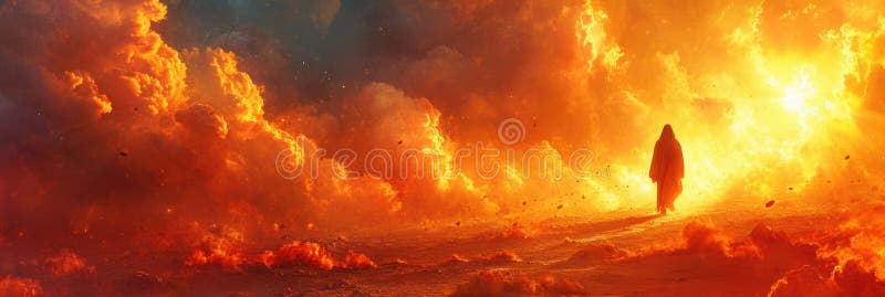 Prophet Moses Standing before a Massive Fire in the Desert. Generative ...
