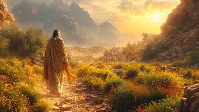 Prophet Moses Walking Along Desert Path. Generative AI. Stock Photo ...