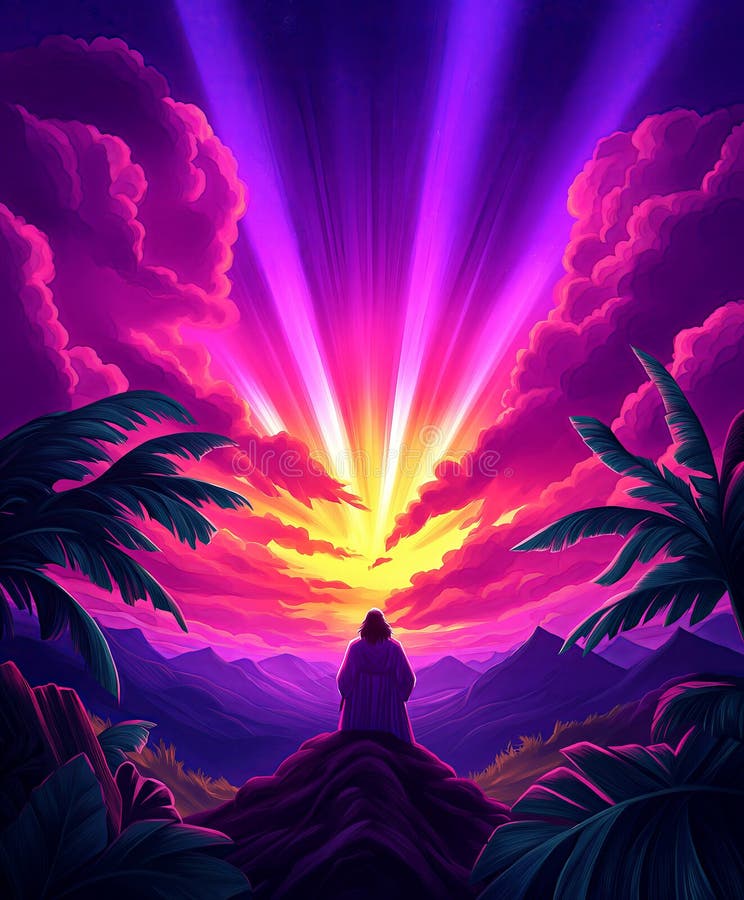 Celestial Biblical Scene with Noah Spiritual Journey Stock Illustration ...