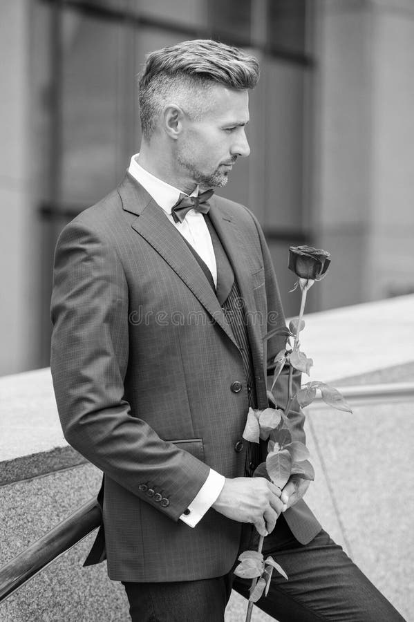 Proposal Concept. Handsome Tuxedo Man Preparing for a Proposal Stock ...