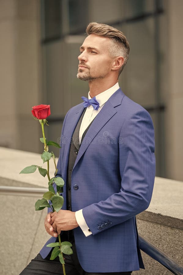 Proposal Concept. Tuxedo Man Preparing for a Love Proposal Stock Image ...