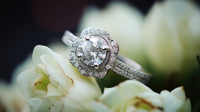 Proposal Engagement Ring and Flower Stock Illustration - Illustration ...