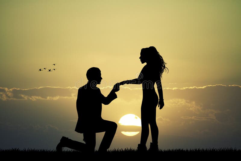 Proposal of love at sunset stock illustration. Illustration of ...