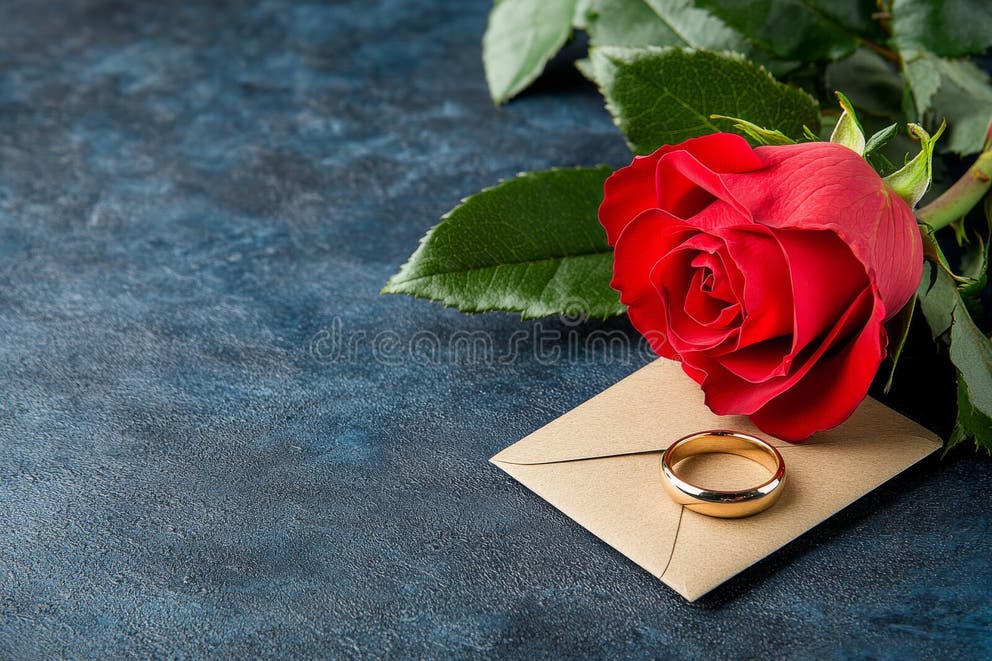 Proposal for a Romantic Wedding, Including a Ring, Rose, and Envelope ...